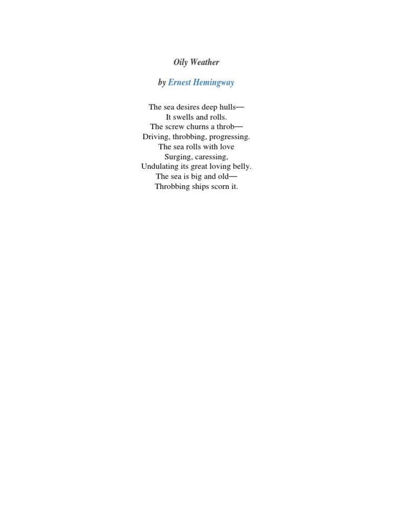 Oily Weather: A Poem by Hemingway | PDF | Science & Mathematics | Poetry