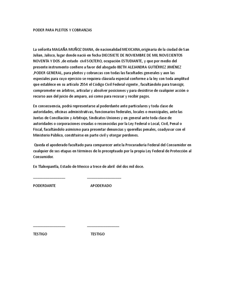 Poder General para Pleitos y Cobranzas | PDF