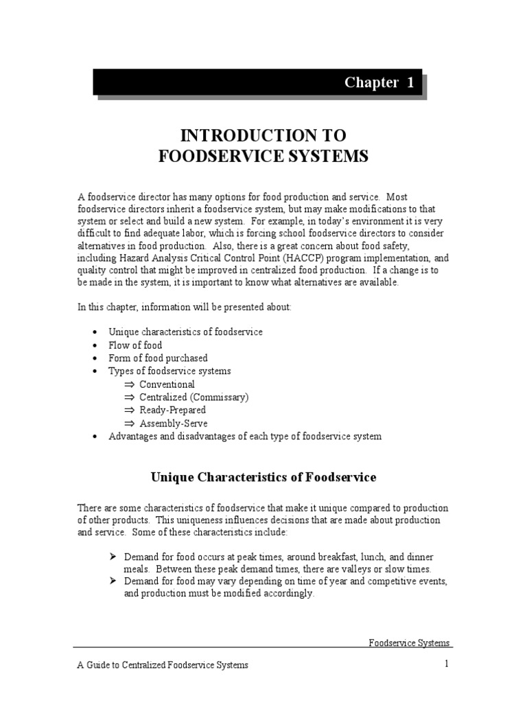 Introduction To Food Service Systems PDF | PDF