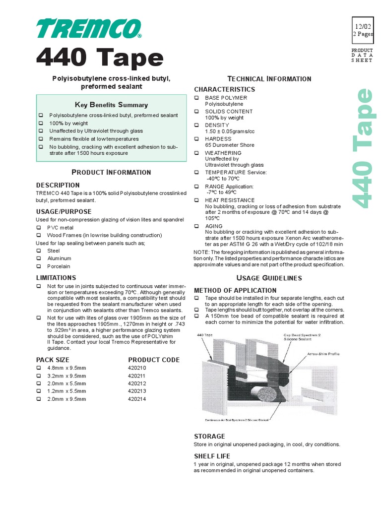 440 Tape - Data Sheet | PDF | Cross Link | Materials