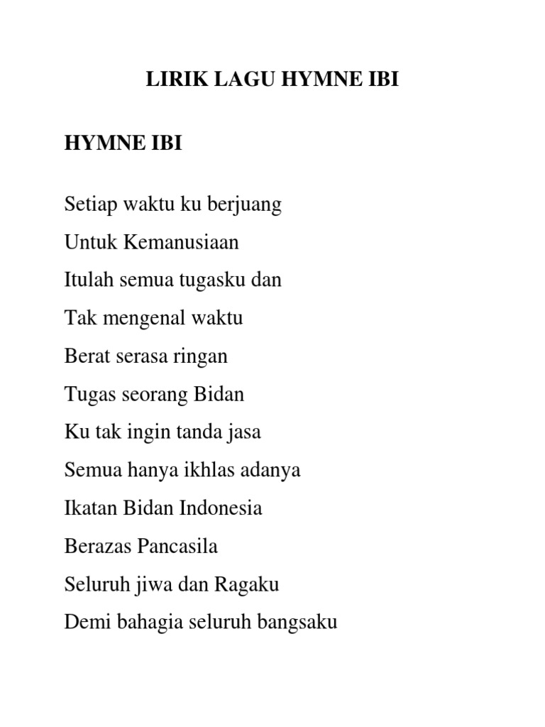 Lirik Lagu Hymne Ibi | PDF