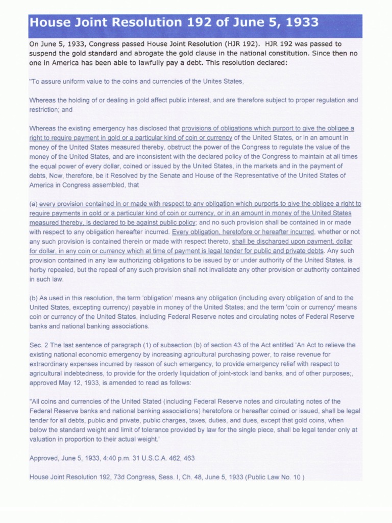 HJR-192, Public Law No. 10 (June 5, 1933)