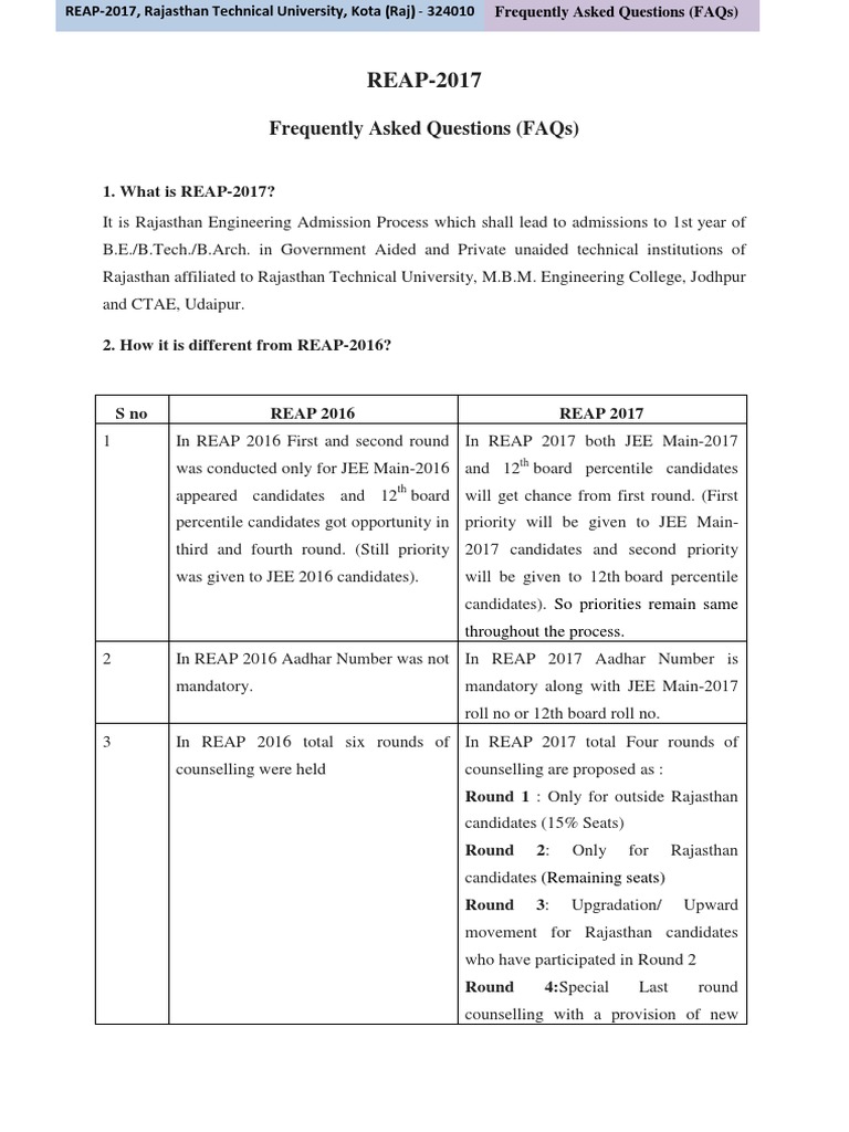Reap 2017 Faq2 | PDF | University And College Admission | Academia
