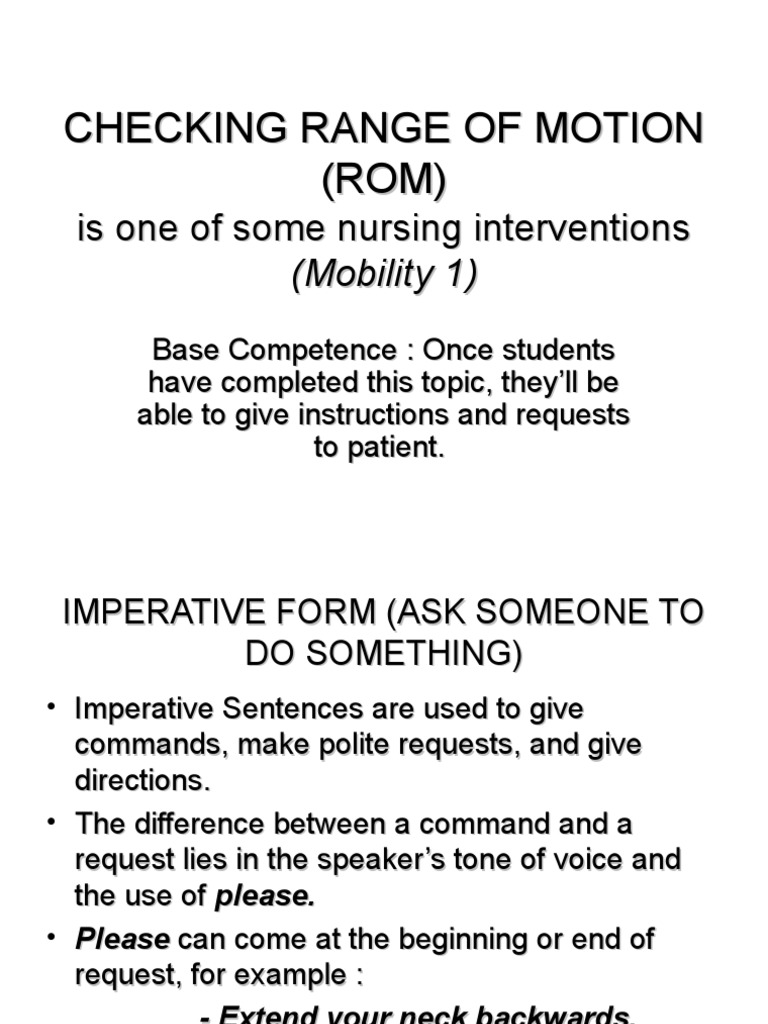 Nursing ROM Instructions | PDF | Anatomical Terms Of Motion | Grammar