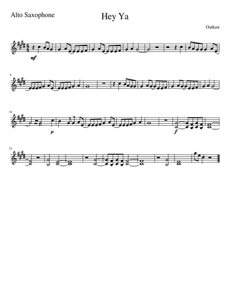 Alto Saxophone Sheet Music for Hey Ya | PDF
