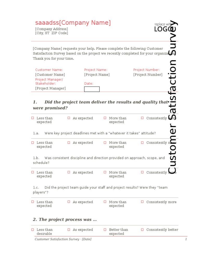 Customer Satisfaction Survey Seeking Feedback on Recent Project ...