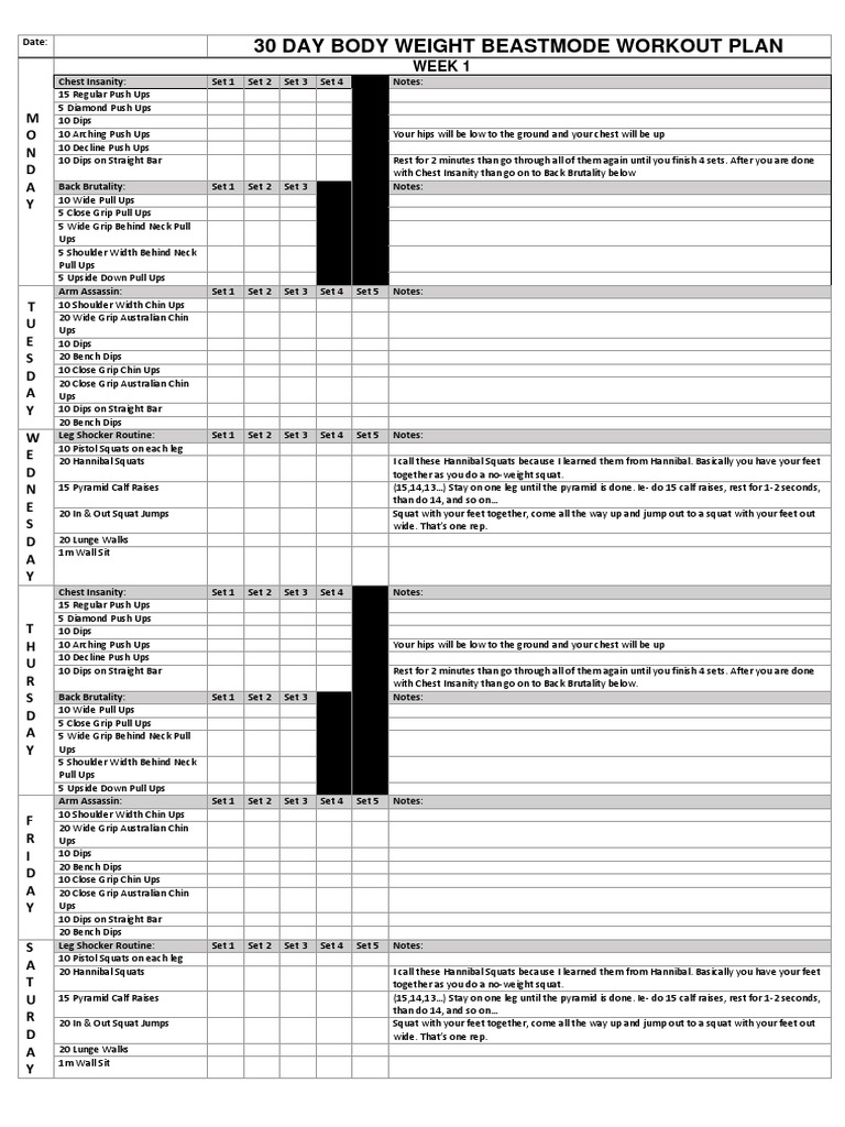 30day Workout Sheet PDF | PDF