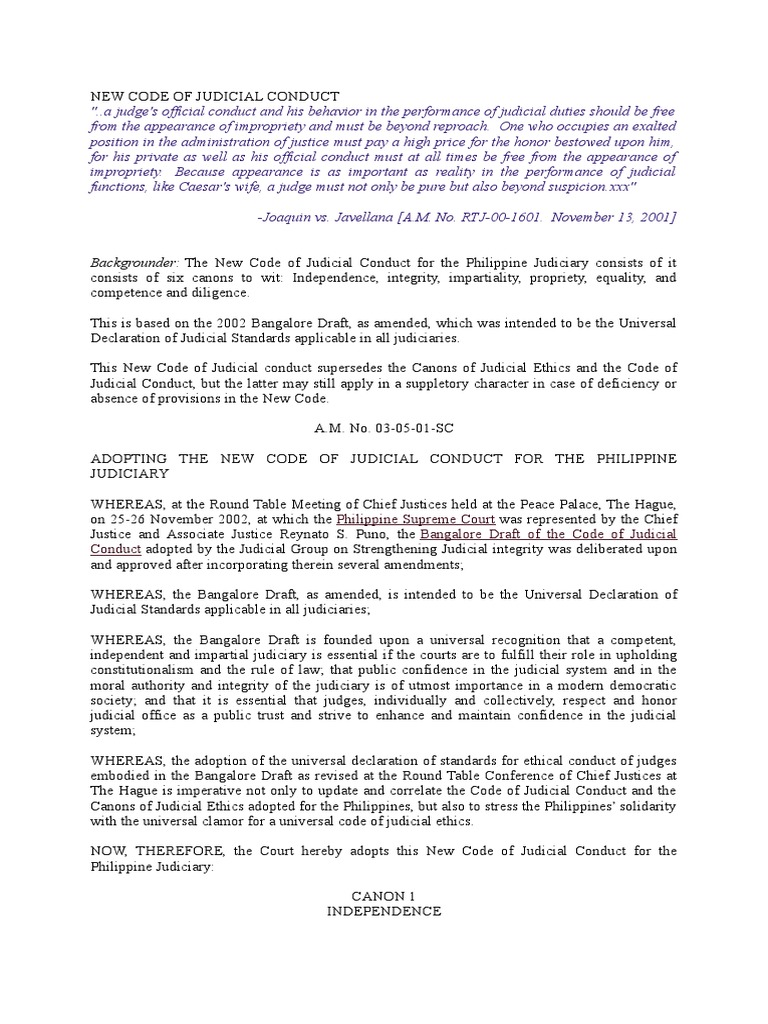 New Code of Judicial Conduct | PDF | Judiciaries | Judge
