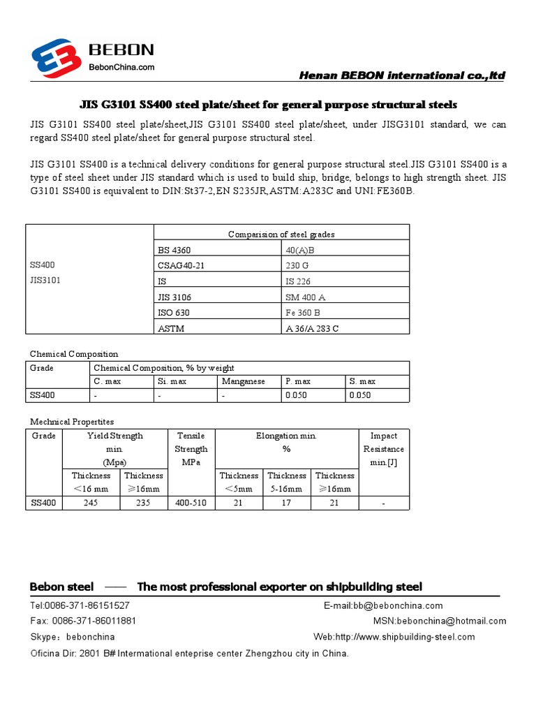 JIS G3101 SS400 Steel Specifications | PDF