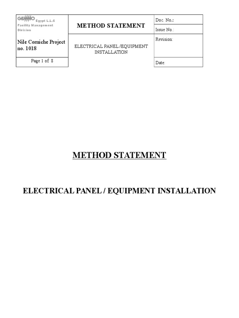 Method Statement: Electrical Panel / Equipment Installation | PDF | Personal Protective ...
