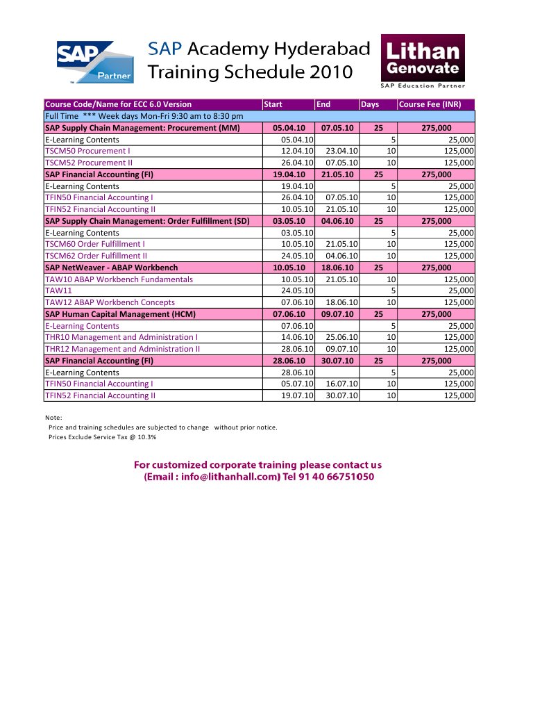 SAP ECC 6.0 Course Schedule & Fees | PDF | Business | Economies