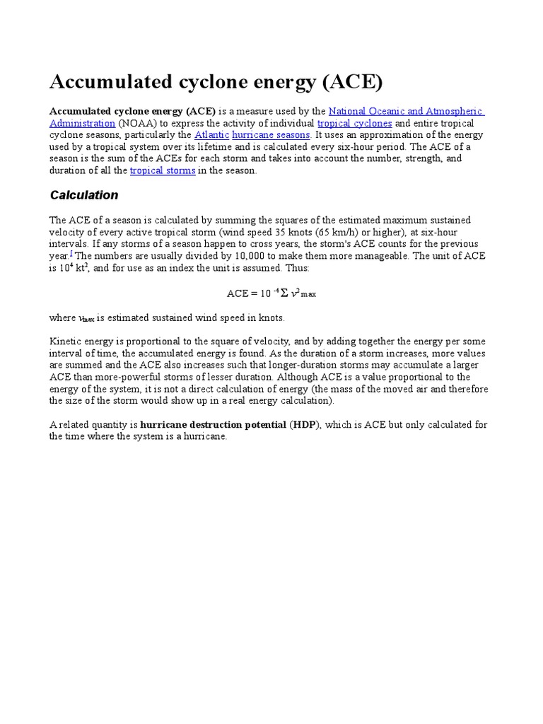 Accumulated Cyclone Energy (ACE) : Calculation | PDF