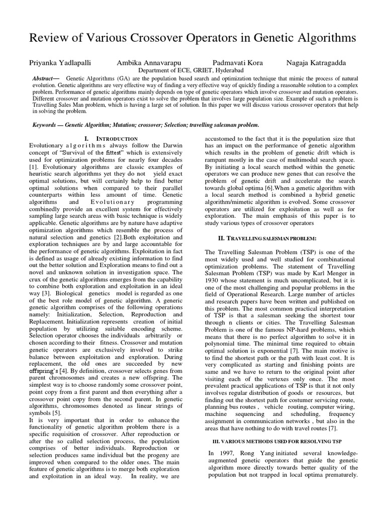 Review of Crossover Operators in Genetic Algorithms for TSP | PDF | Genetic Algorithm | Genetics