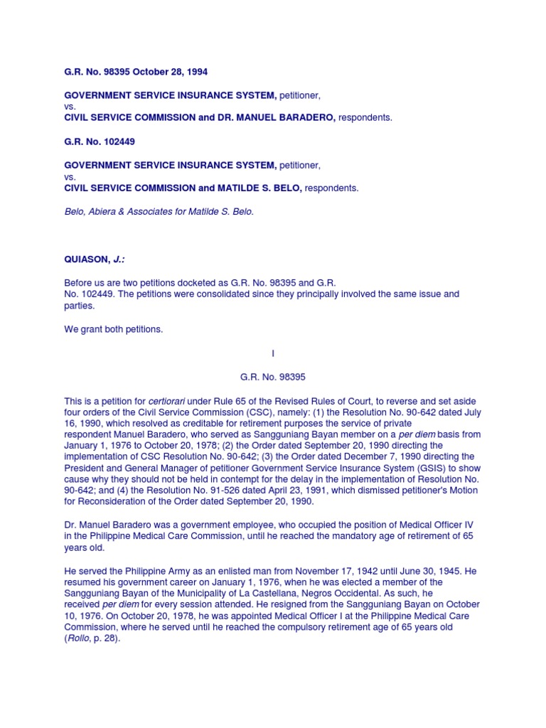 Gsis Cases | PDF | Pension | Retirement