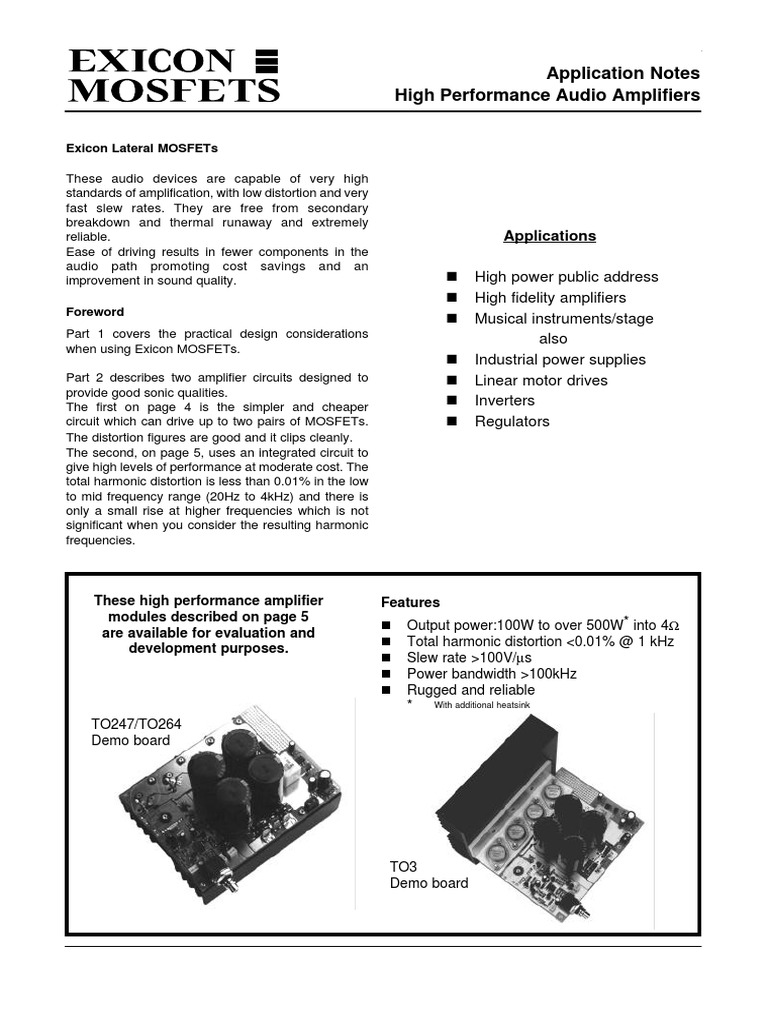 Exicon Lateral Mosfet Ecf10-Demo | PDF | Amplifier | Operational Amplifier