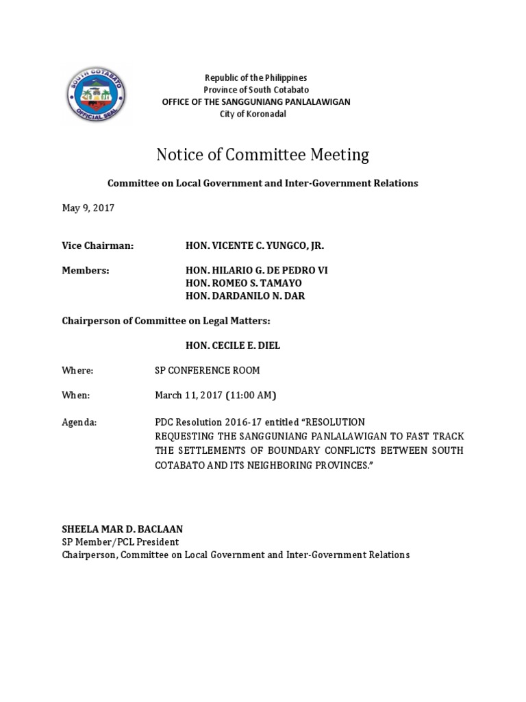 Notice of Committee Meeting | PDF