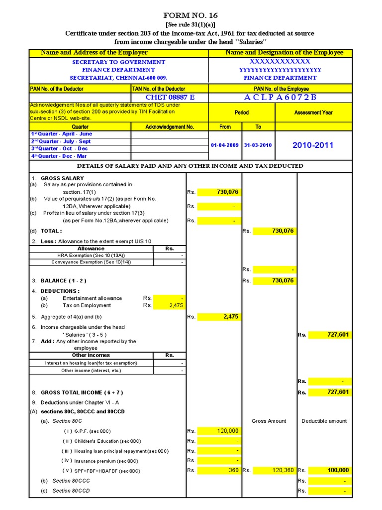 Anb Form 16 ITR(Saral II) 2010 Model | Money | Financial Services