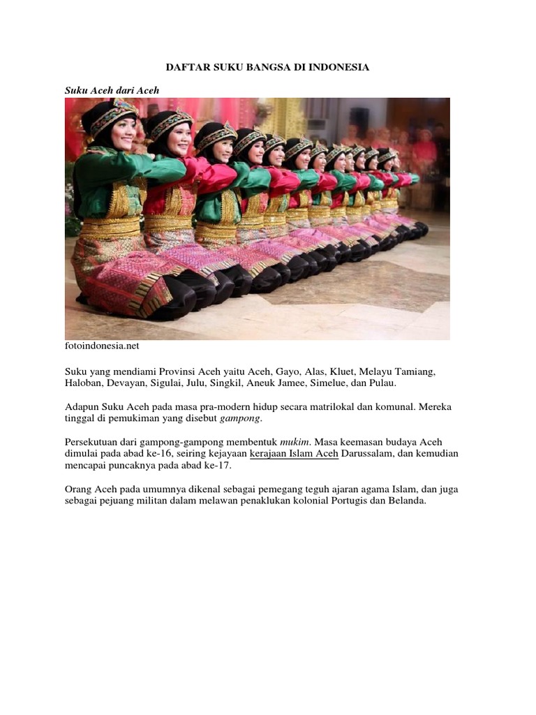 Daftar Suku Bangsa Di Indonesia | PDF