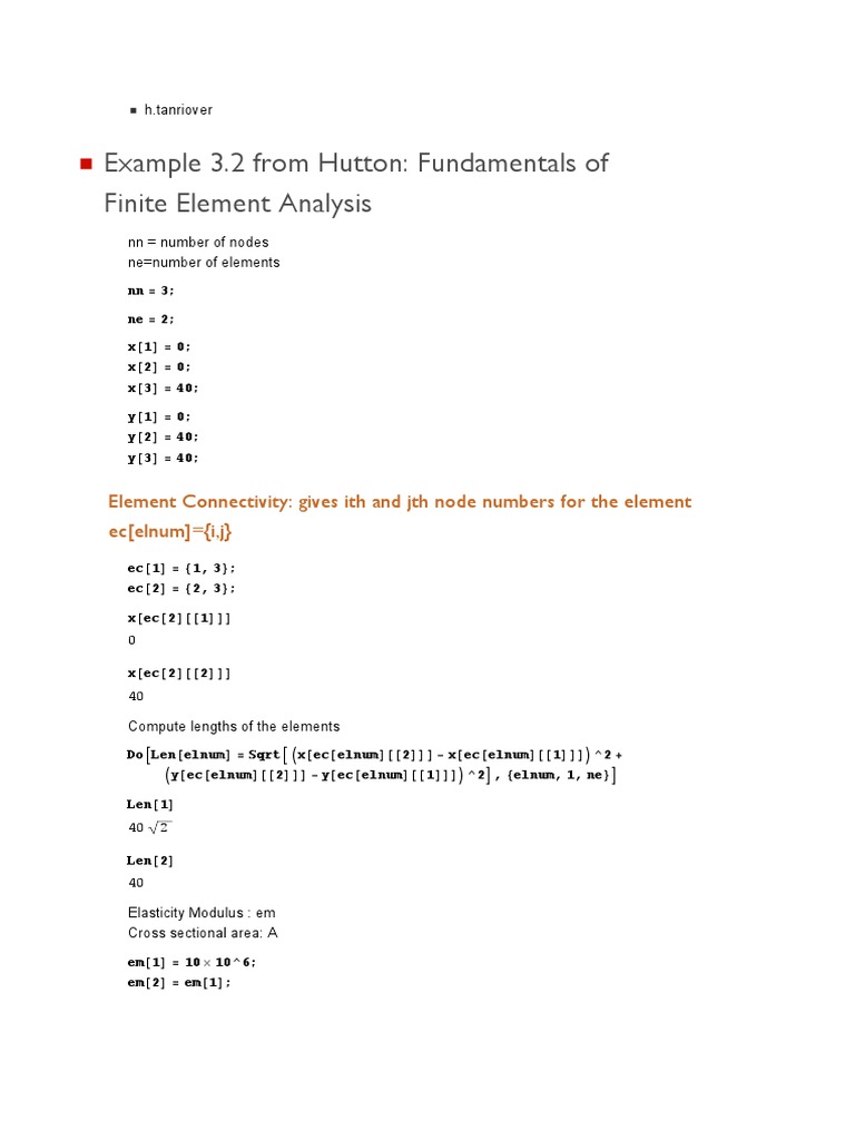 Example 3.2 From Hutton: Fundamentals of Finite Element Analysis | PDF ...