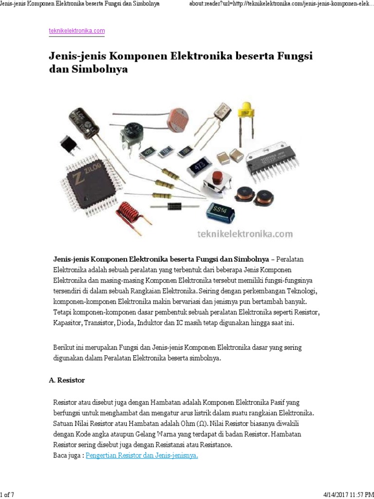 Jenis-Jenis Komponen Elektronika Beserta Fungsi Dan Simbolnya | PDF