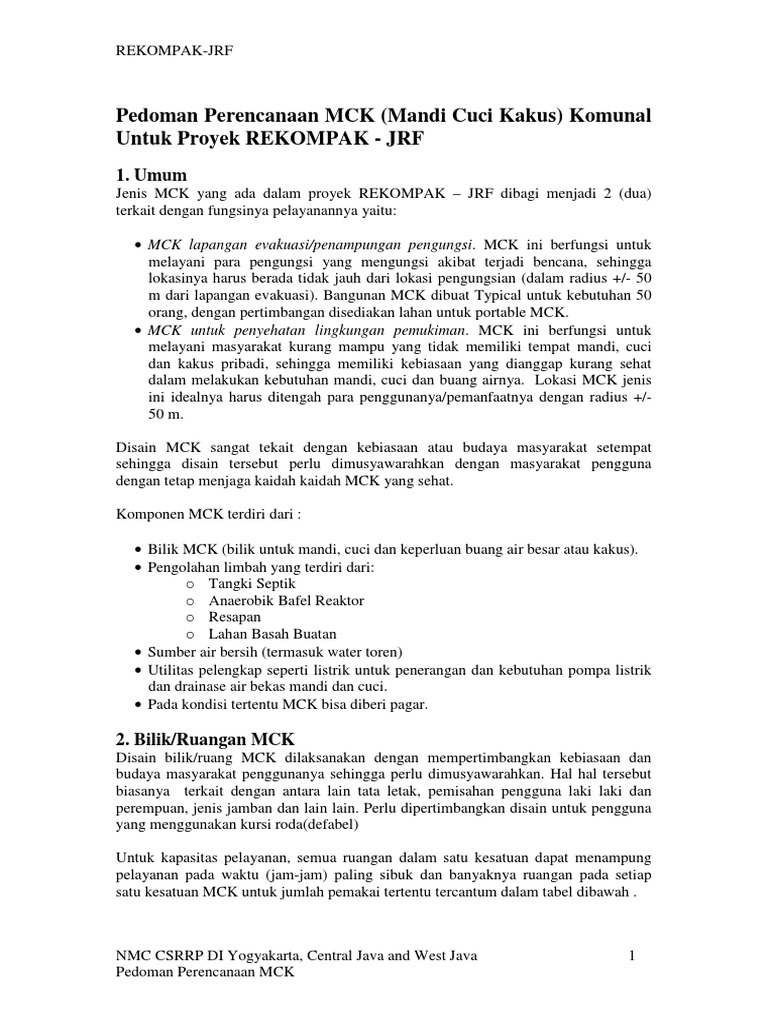 Pedoman Desain MCK (26-4-10) PDF | PDF