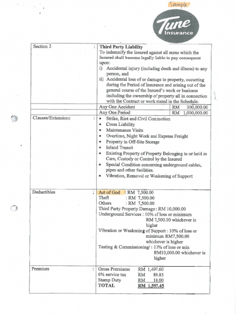 Insurance Policy Sample PDF | PDF