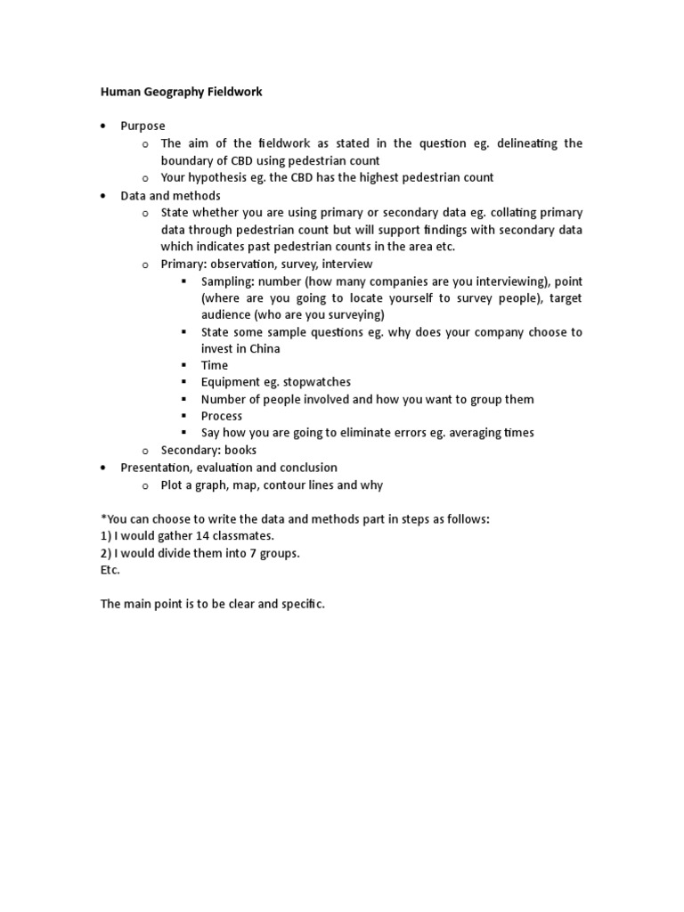 Human Geography Fieldwork Notes | PDF