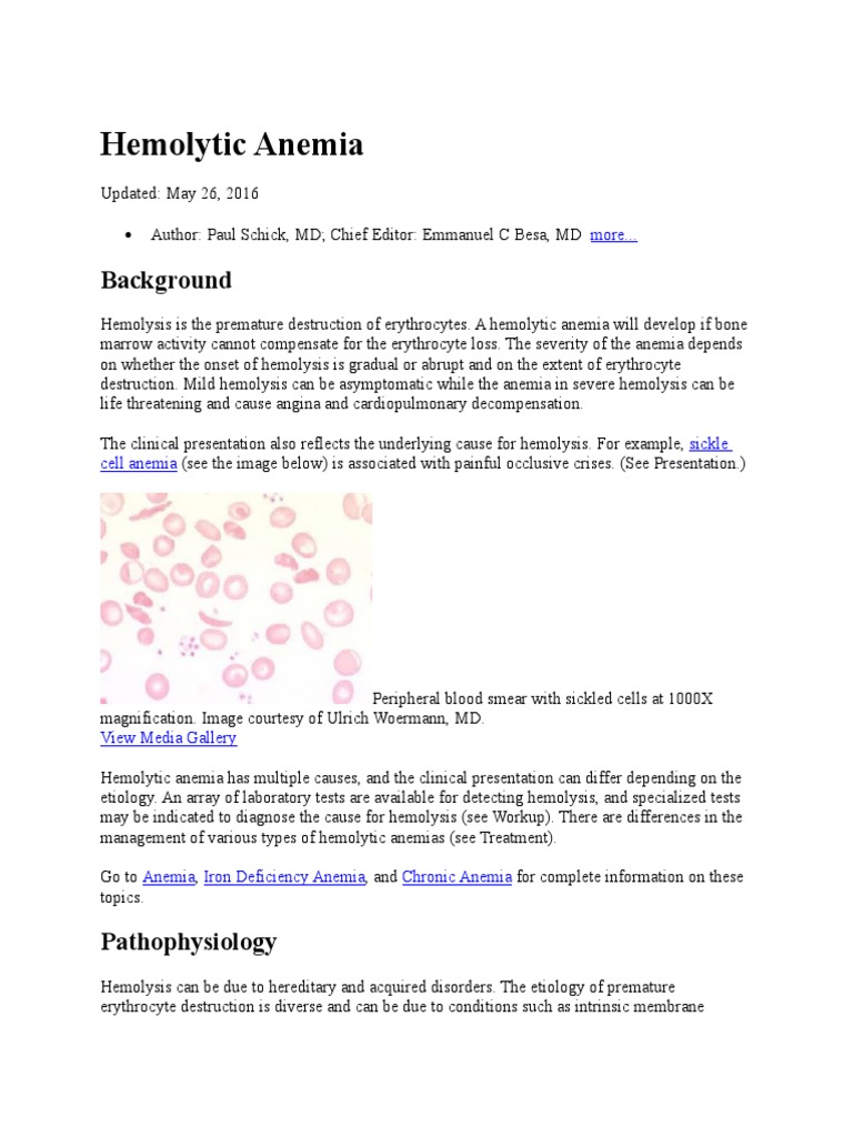 An Overview of Hemolytic Anemia: Causes, Presentation, Diagnosis and ...