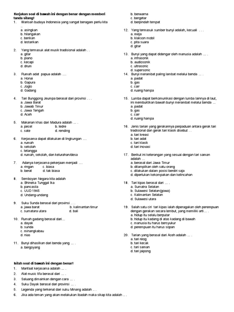 Kerjakan Soal Di Bawah Ini Dengan Benar Dengan Memberi Tanda Silang | PDF
