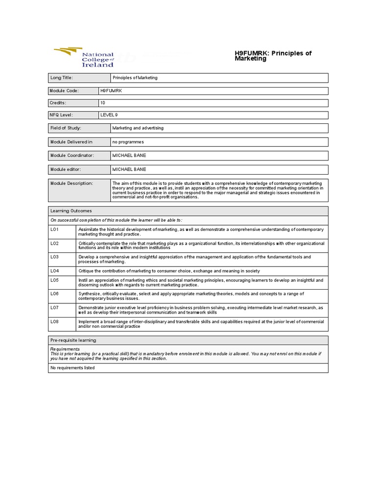 Principles of Marketing Module Overview | PDF | Market Segmentation ...