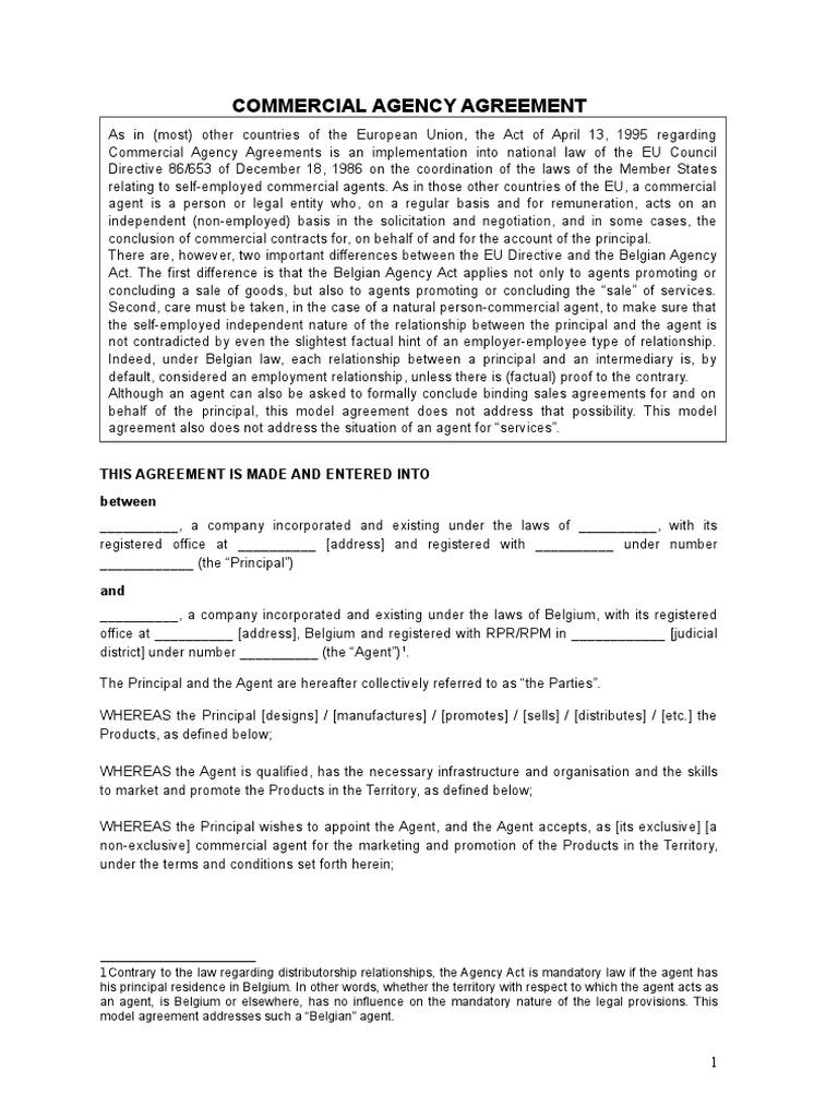 Commercial Agency Agreement | PDF | Law Of Agency | Indemnity