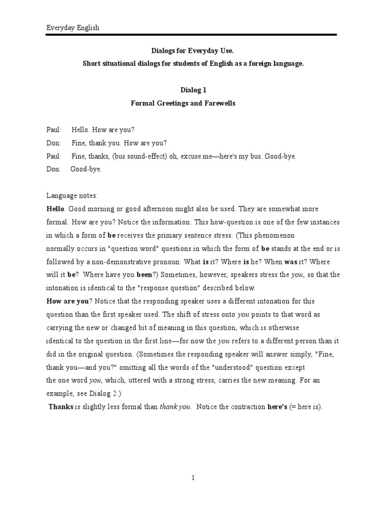 30 Dialogs For Everyday English | PDF | Question | Stress (Linguistics)