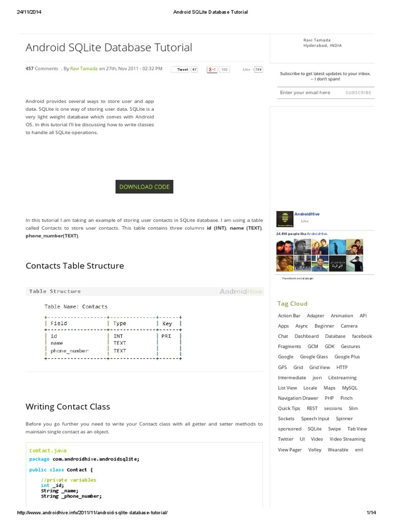 Android Sqlite Database Tutorial Pdf Databases Android Operating System