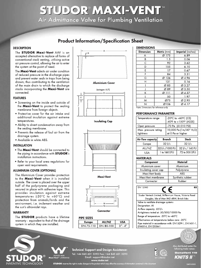 Studor Maxi-Vent-Spec-Sheet PDF | PDF
