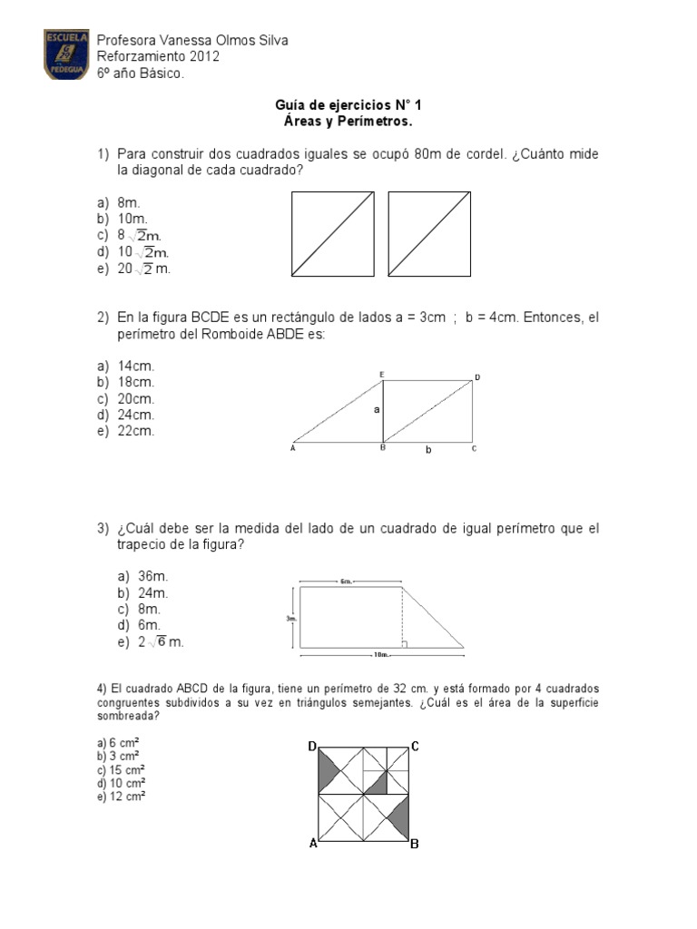 Areas y Perimetros | PDF | Rectángulo | Geometría Convexa