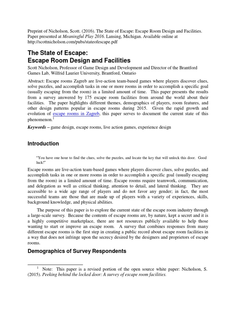 Escape Room Design and Facilities - The State of Escape Room Games ...