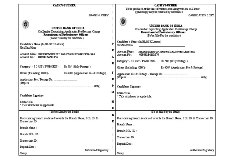 Cash Voucher Format For United Bank of India | PDF | Banking | Money