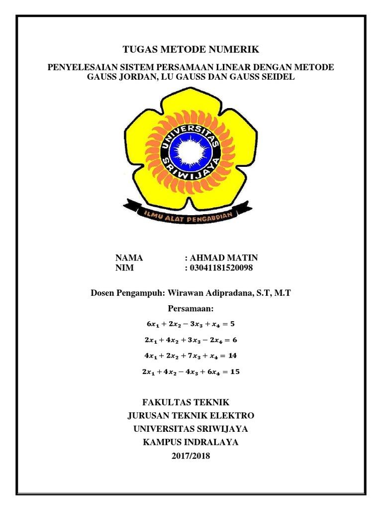 Penyelesaian Sistem Persamaan Linear Dengan Metode Gauss Jordan, Lu ...