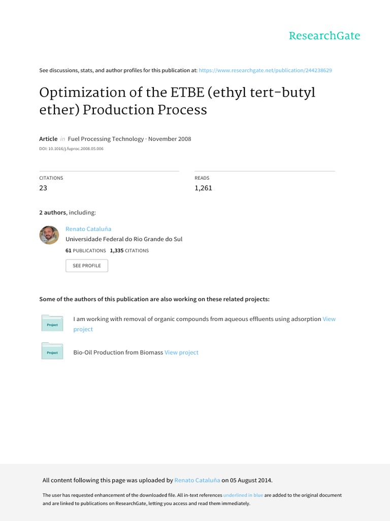 ETBE Production | PDF | Ethanol | Gasoline
