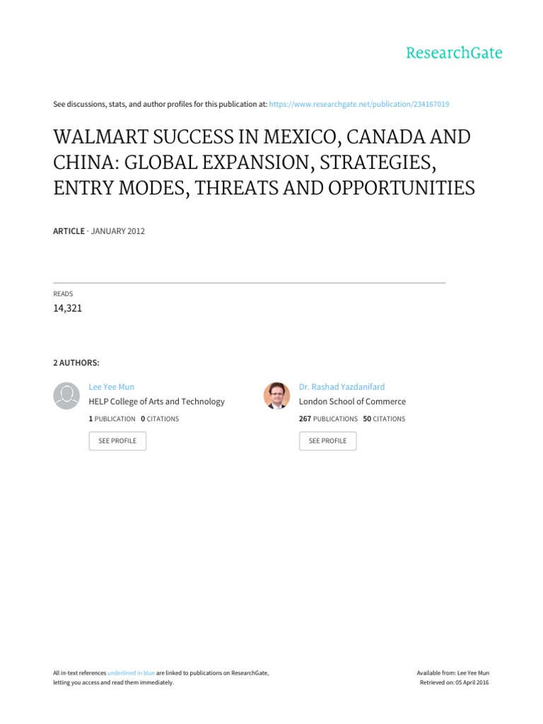 Walmart Success in Mexico, Canada and China Global Expansion ...