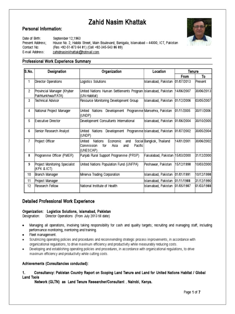 Khattak Nasim Zahid CV | PDF | United Nations Development Programme | Federally Administered ...
