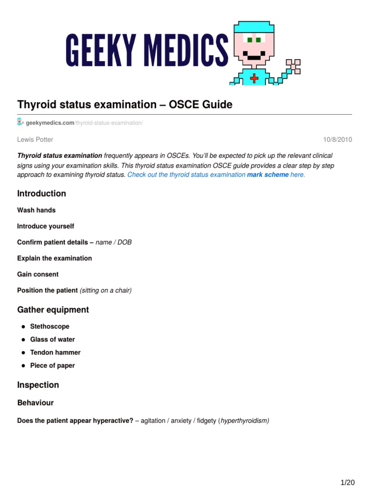 Thyroid Status Examination OSCE Guide | PDF | Thyroid | Neck