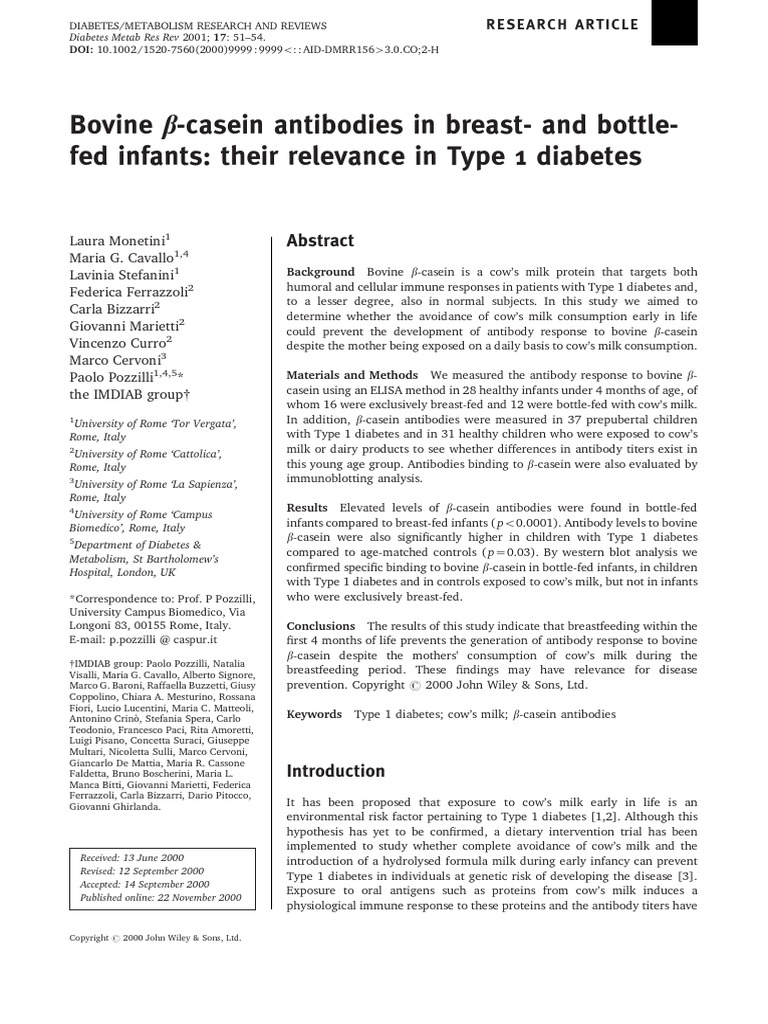 Bovine B-Casein Antibodies in Breast - and Bottlefed Infants Their ...