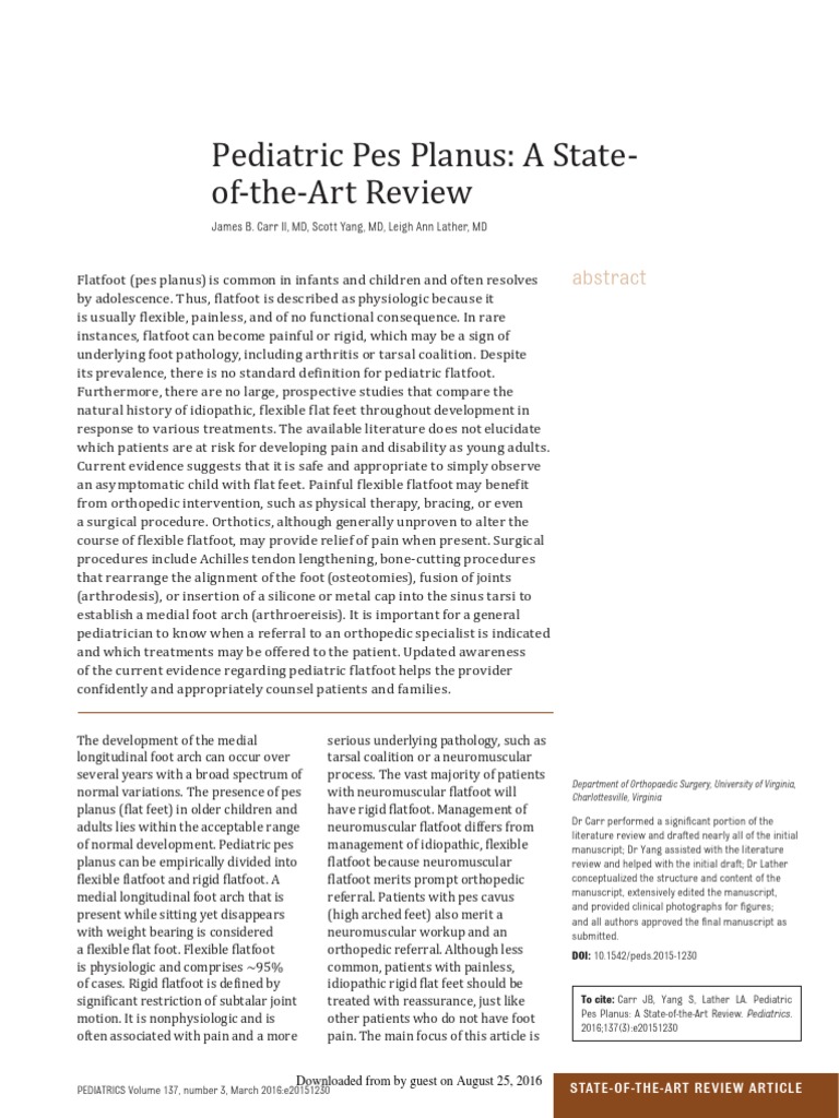 Pediatric Pes Planus: A State - Of-The-Art Review James B. Carr | PDF ...