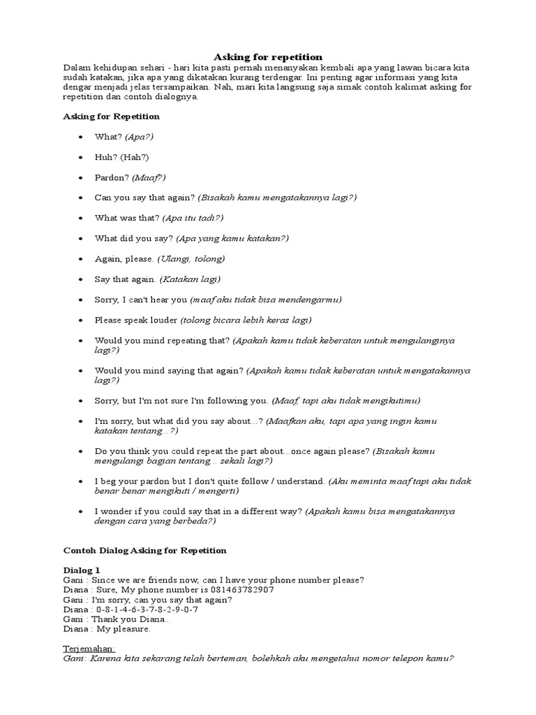 Asking For Repetition | PDF