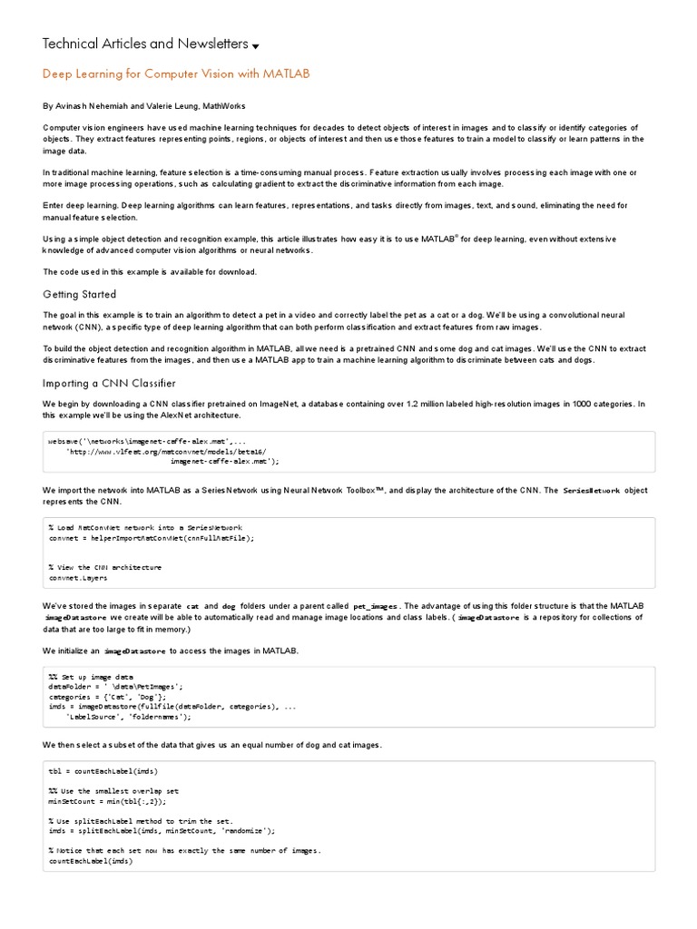 Deep Learning For Computer Vision With MATLAB - MATLAB & Simulink | PDF ...