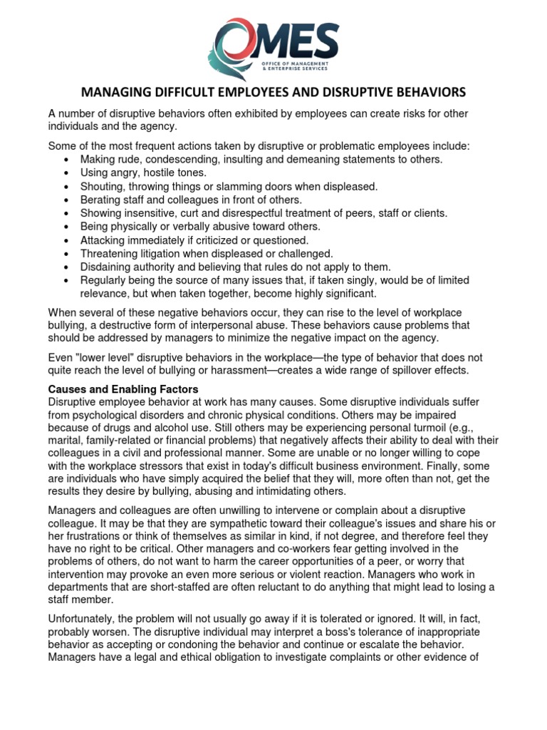 Managing Difficult Employees | PDF | Bullying | Employment