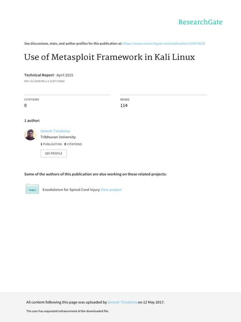 Use of Metasploit Framework in Kali Linux: April 2015 | PDF | Software ...