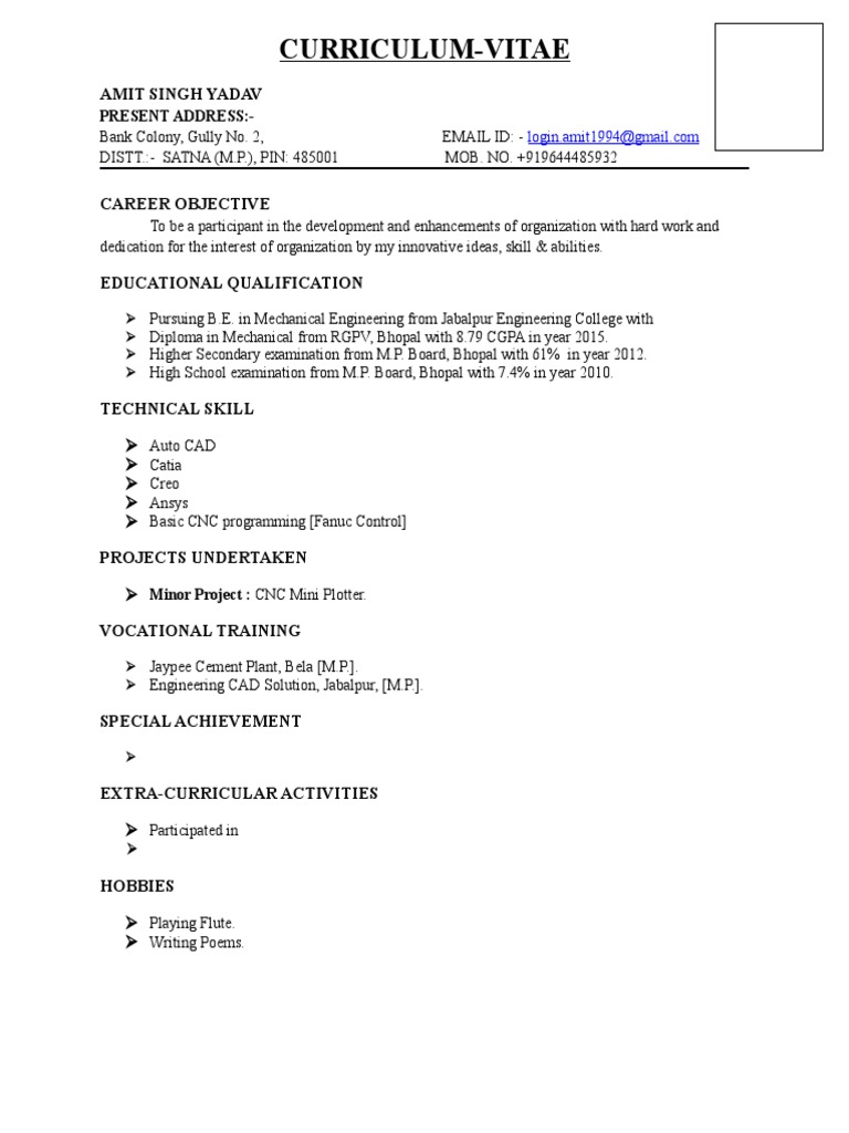 Curriculum-Vitae: Amit Singh Yadav | PDF