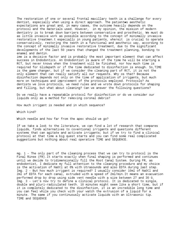 Time, Final Rinse Protocol and Endodontics | PDF | Dentistry | Clinical ...